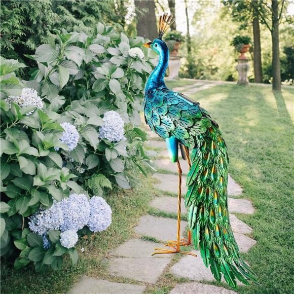 Accents | Outdoor Solar Peacock Statue Garden Decor Metal Yard Art For ...